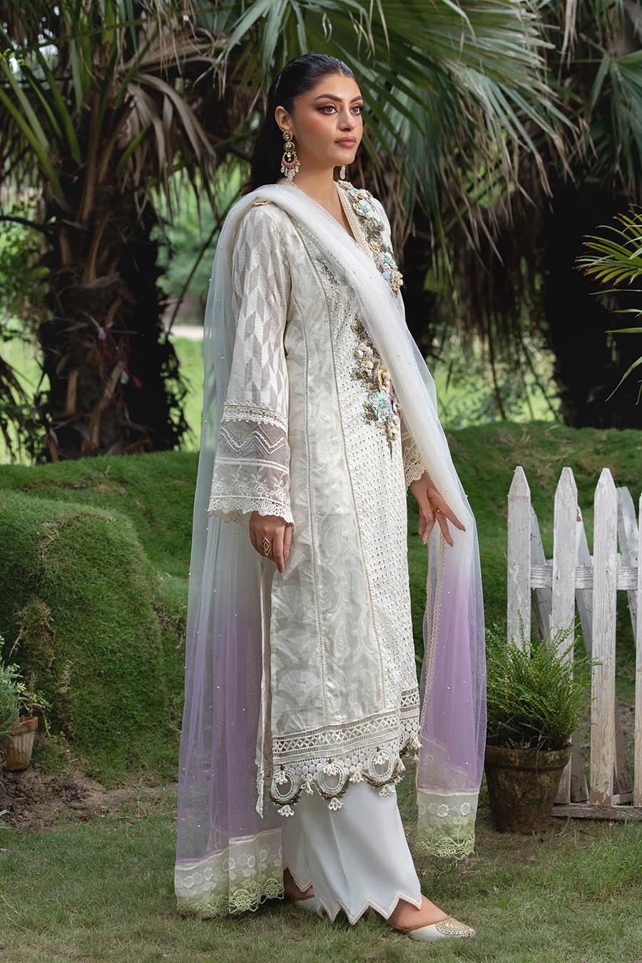 Cotton Chikan & Brochette Outfit with Net Dupatta | Khuda Baksh F-184